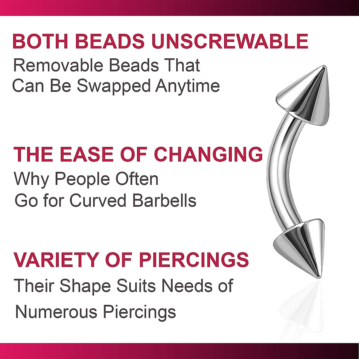 bodyjewellery 4pcs 14g Curved Barbell Septum Cartilage Earring Eyebrow Nose Lip Tragus Rook Daith Conch Stud Steel 4mm Spike - 8mm