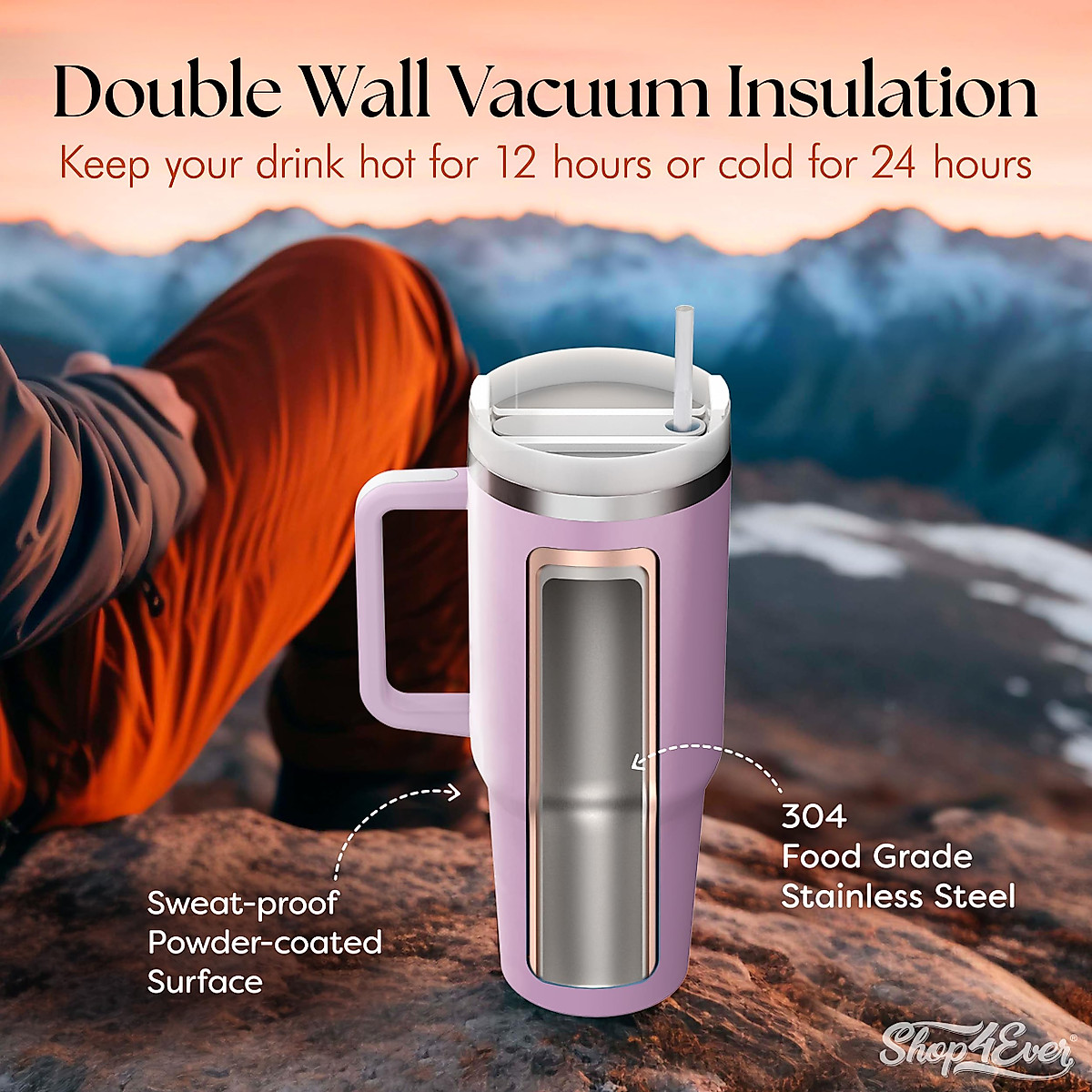 A Wise Woman Once Said F This And She Lived Happily Ever After Engraved Insulated Stainless Steel Tumbler with Handle, Lid, and Straw 40 oz. Funny Divorce Retirement Feminist Gift (Lavender)