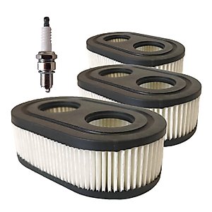 Air Filter Spark Plug For Troy-Bilt TB330 TB370 TB230 TB200 TB115 TB110 Mower Engine(3 Air Filter+1 Spark Plug)