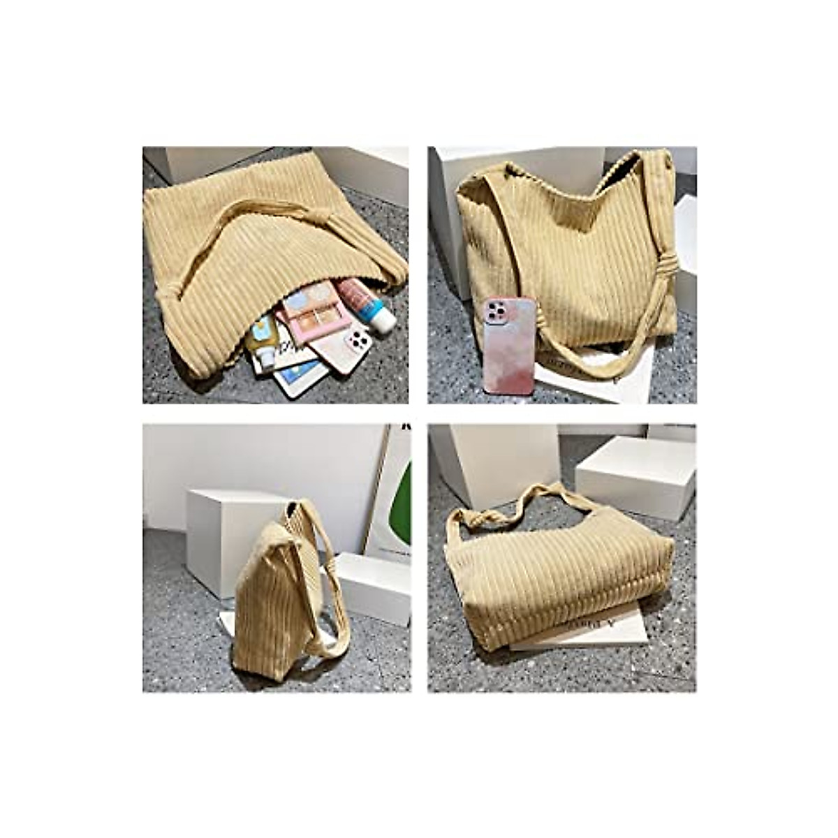 Ulisty Women Corduroy Tote Bag Fashion Shoulder Bag Casual Hobo Bag Shopping Bag Handbag black