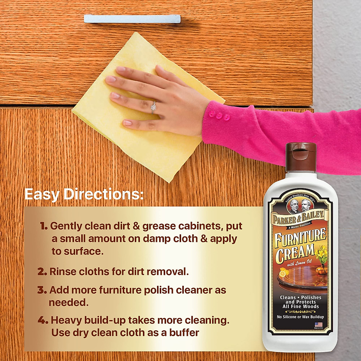 Parker & Bailey Furniture Cream - Multisurface Wood Cleaner and Polish Furniture Quick Shine Restorer Protector Kitchen Cabinets Surface Cleaner House Cleaning Supplies Home Improvement