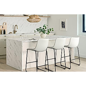 PUKAMI 26inch Bar Stools Set of 2,Counter Height Bar Stools,PU Leather Barstool,Armless Dining Chairs for Kitchen Island,Modern Stools with Metal Leg and Back (White, 26inch)