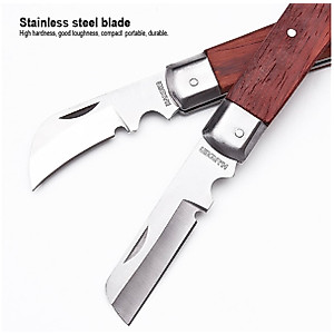 Edward Tools Electrician Straight Blade Knife with Wood Handle - Lockback Folding Pocket Knife - Stainless Steel - Cable Stripping, Cutting Insulation, Ties, Tape, Pulls Cuts, Splicing - Ergo Handle