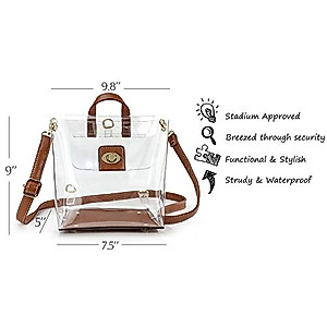 HOXIS Multifunction Clear Backpack for Stadium Approved Convertible Women Cross Body Bag (Brown)