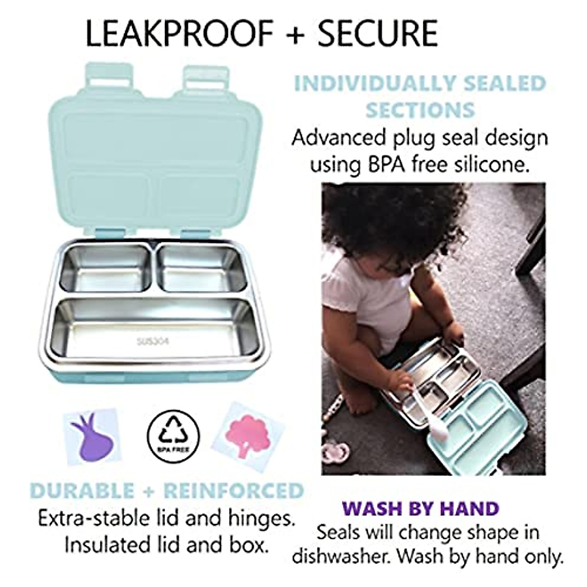 Stainless Steel Mini Lunch Box for Toddler Daycare, Baby Bento for Kids, Eco Metal Portion Sections Leakproof Lid, Pre-School Lunches and Snack Container Ages 3 and up (Soft Green)