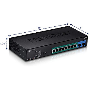 TRENDnet 10-Port Gigabit Web Smart PoE+ Switch, 8 x Gigabit PoE+ Ports, 2 x SFP Slots, Vlan, QoS, IPv6 Support, 20Gbps Switching Capacity, 75W PoE Power Budget, Lifetime Protection, Black, TPE-082WS