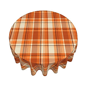 BETGINY Fall Tablecloth 60 Inch Round Autumn Thanksgiving Plaid Table Cloth Dust-Proof Wrinkle Resistant Rustic Tablecloth for Holiday Kitchen Dining Room Party Picnic Indoor Outdoor