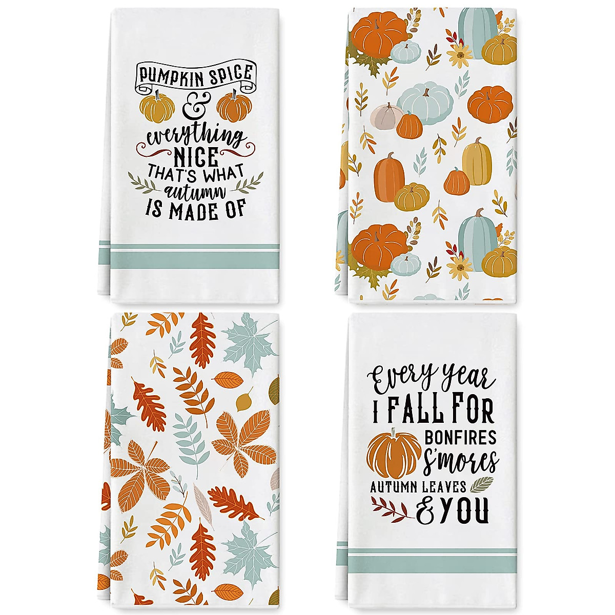 AnyDesign 4 Pack Fall Kitchen Dish Towel Thanksgiving Leaves Pumpkins Tea Towels 18 x 28 Inch Autumn Rustic Vintage Fall Harvest Dishcloth Hand Drying Cloth Towel for Holiday Kitchen Cooking Baking