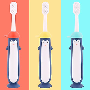 lamphle Baby Toothbrush Penguin Toothbrush Cute Toddler Toothbrush Food Grade Infant Toothbrush Teeth Protect Baby Toothbrush 12 Months and Up Blue