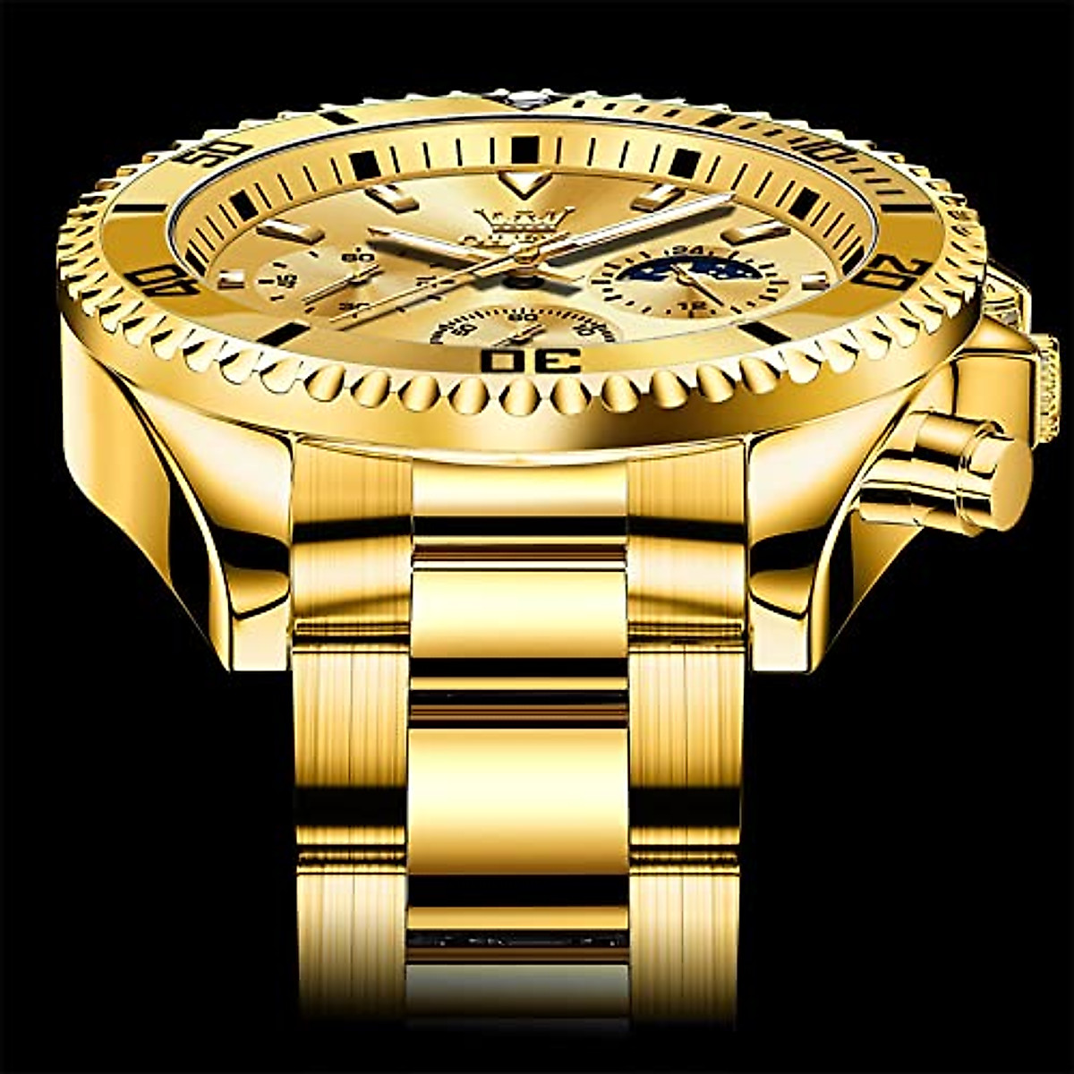 OLEVS Gold Watch for Men Classic with Date Business Dress Luxury Big Face Male Watch Waterproof Luminous Pro Diver Mens Wrist Watch Analog Two Tone Stainless Steel Multifunction Watch
