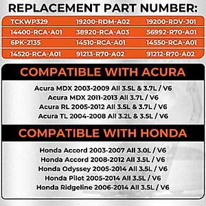GEARZAAR Timing Belt Kit, With Water Pump Timing Belt Kit Compatible for Honda Accord Odyssey Pilot Ridgeline Acura MDX RL TL 3.0L 3.2L 3.5L 3.7L. Replace# TCKWP329 TKH-002 19200-RDV-J01 14510-RCA-A01