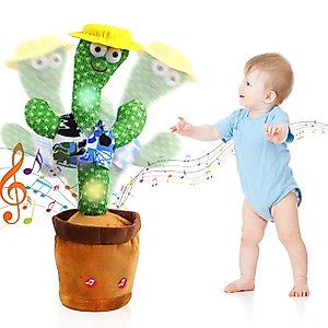 Oiuros Dancing Cactus Talking Baby Toys with Lights, Dancing Cactus Mimicking Toy Repeats What You Say Cactus Toy for Children's Early Education