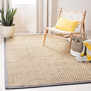 SAFAVIEH Natural Fiber Collection Area Rug - 5' x 8', Natural & Dark Grey, Border Basketweave Seagrass Design, Easy Care, Ideal for High Traffic Areas in Living Room, Bedroom (NF114Q)