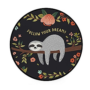 My Daily Sloth Follow Your Dreams Round Area Rug for Living Room Bedroom Kids Playing Rug Polyester Yoga Floor Mat 3' Diameter
