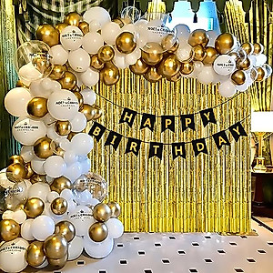 RUBFAC 3pcs 3.3x8.2 Feet Gold Fringe Backdrop Curtains,Tinsel Streamers Birthday Party Decorations,Fringe Backdrop for Birthday Women Bachelorette Wedding Party Decor