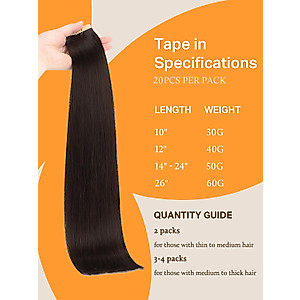 DOORES Dark Brown Remy Tape in Human Hair Straight Skin Weft Natural Hair Extensions 18 Inch 50g 20pcs