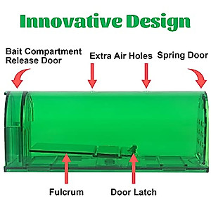 Large Humane Mouse Traps Reusable Rat Traps for Indoor/Outdoor - Safe for Kids/Pets and NO Kill for Small Rodent, Voles, Hamsters, Moles That Works Catch and Release - 2 Pack