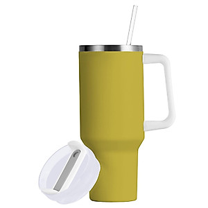 MCHIVER Golden Yellow 30 oz Tumbler with Handle and Straw Stainless Steel Vacuum Water Bottle Leak-proof Travel Coffee Mug Insulated Tumbler for Hot Cold Beverages