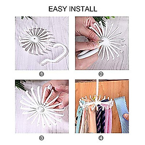 BigOtters 4 Pack White Twirl Tie Rack, 4.4 Inches 360 Degree Rotating Scarf Hanger Adjustable Tie Belt, Multipurpose Organizer, Hook Ties Scarf for Closet Storage (Medium)