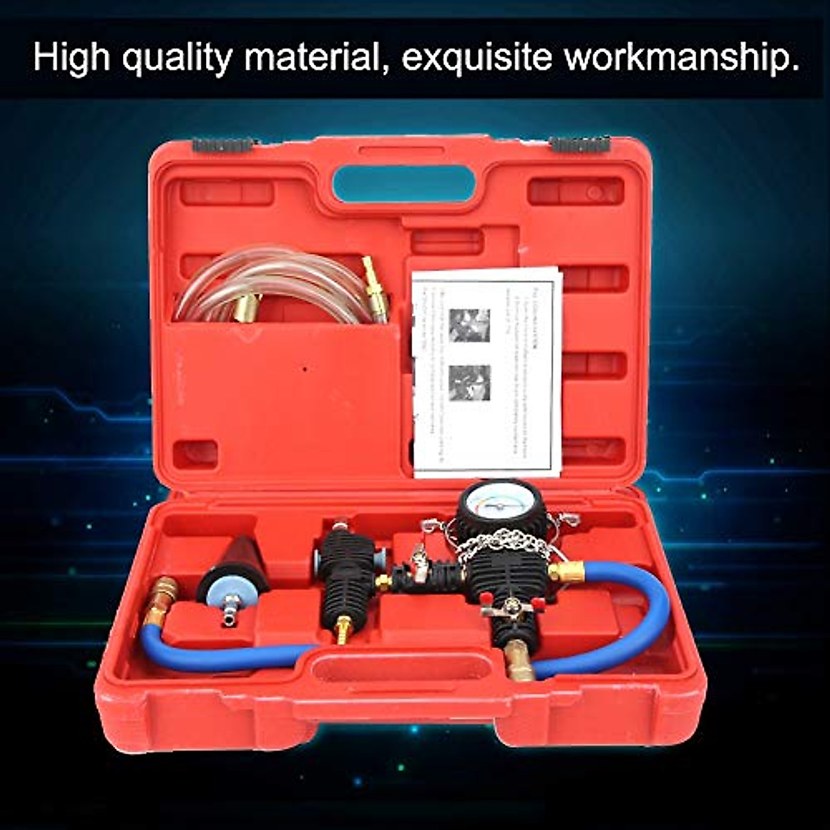 Cooling System Vacuum Purge Radiator Coolant Refill Tool Kit, Universal Automotive Water Tank Pneumatic Vacuum Antifreeze Change Filler Set, with Adapter Case Hose for Car Van SUV Truck
