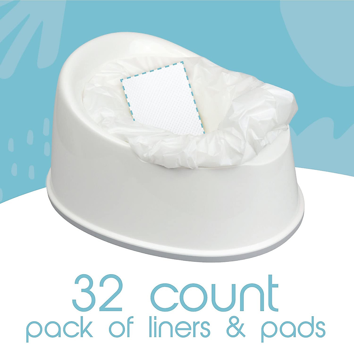 TidyTots Disposable Potty Chair Liners and Pads for Potty Training Toddlers | XL Combo Travel Refill Pack of 32 Disposable Potty Liners for Toddlers and 32 Absorbent Pads | Keeps Potty Seat Clean