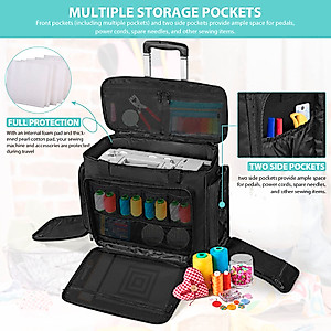 ITHWIU Sewing Machine Case with Wheels, Rolling Trolley Tote with Multiple Storage Pockets for Accessories, Black
