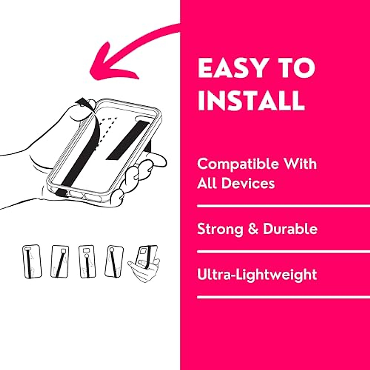 Phone Loops: Silicone Elastic Phone Grip Strap, Phone Holder for Hand, Small, Light and Discreet Slim Phone Strap Grip, Secure Phone Hand Holder and Phone Grip Strap