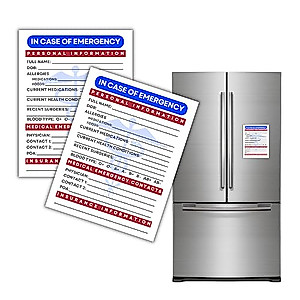 ICE Medical Card for Refrigerator in Case of Emergency Fridge Magnet |2 pk 5.5x4.3” Important Phone Numbers Call List for First Responders, Ambulance, Caregivers Toolbox Adult 911