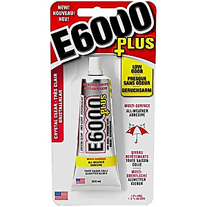 E6000 Eclectic Products inc. Plus Multi-purpose Clear Glue, Waterproof and Paintable, Strong Flexible Craft Adhesive for Wood, Glass, Fabric, Ceramic, Metal and More, 26.6ml