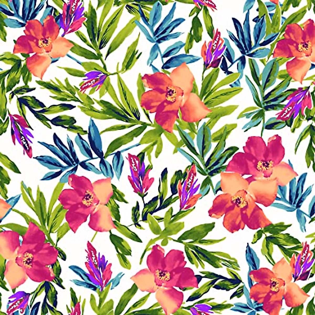 Texco Inc Scuba Crepe Knit Flora Tropical Pattern/2-Way Stretch Prints Fabric/DIY Projects, Off White Nectarine 1 Yard