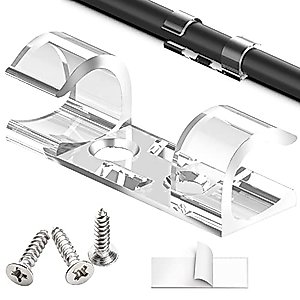 50 Pcs Heavy Duty Cable Clips Transparent with 100 Screws, Attom Tech Clear Self-Adhesive Cable Organizer Cord Management System, Clear Desktop Cable Organizer [50 pc]