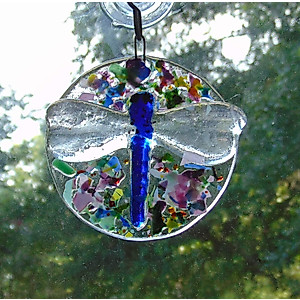 Handmade Iridescent Cobalt Blue Dragonfly Summer Round Garden Ornament Sun Catcher