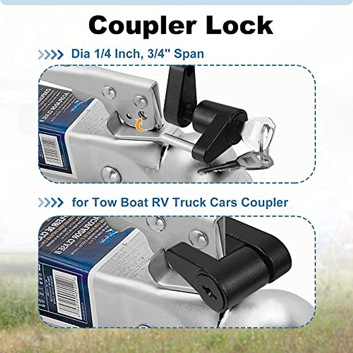 Lonsge Trailer Hitch Coupler Lock Kit|Includes 2" & 1/4" Couplers|Reinforced Solid Steel Coupler Lock for Travel Trailers, RV, Boat & More|Heavy Duty Anti-Theft Tongue Locks for Ultimate Peace of Mind