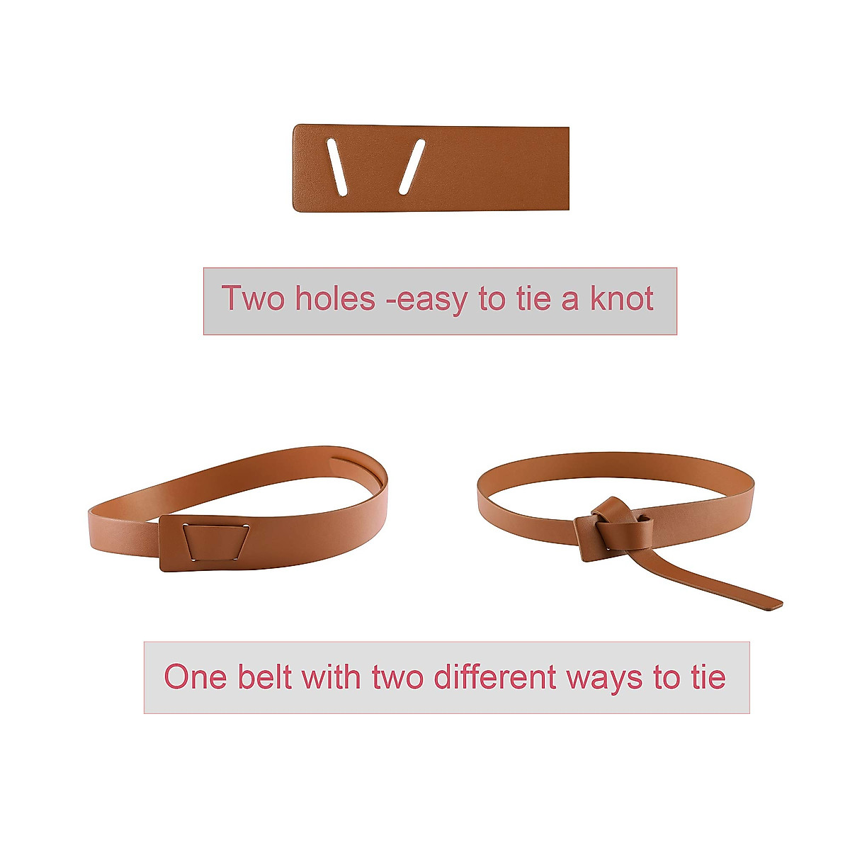 CHIC DIARY Women Fashion Knot Belt for Dress Jeans PU Leather Tie Waist Belt No Buckle Cinch Belt (Coffee)