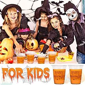 12 Oz Bulk Plastic Halloween Party Cups Clear Disposable Cups Printed Happy Halloween with Spider and Cobweb Disposable Plastic Party Cups Tableware for kids Adults Halloween Party Supplies(36 Pack)