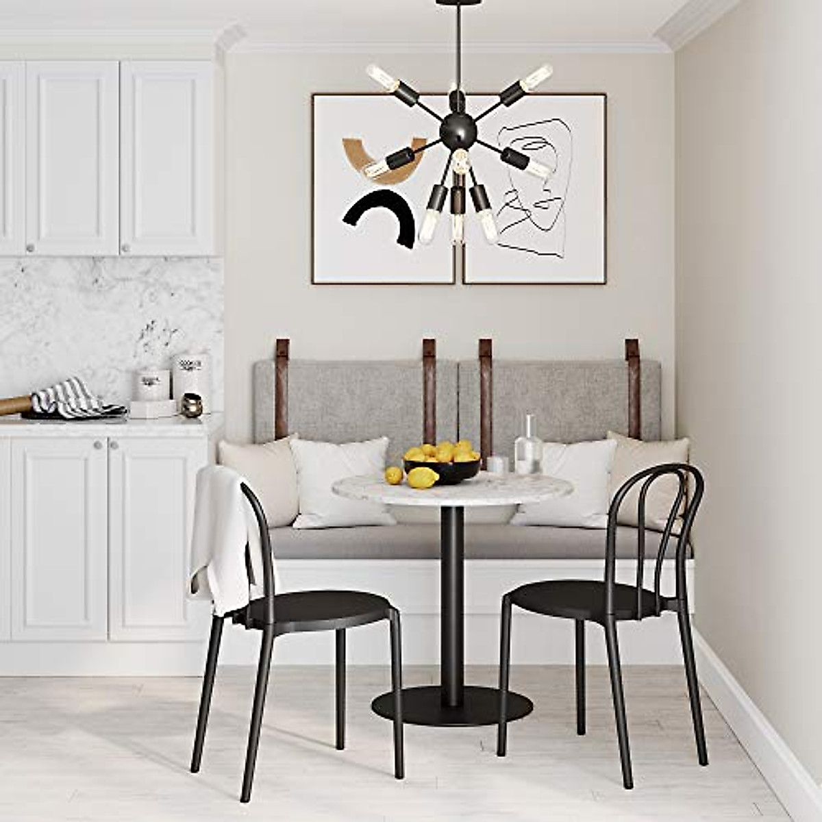 Nathan James Harlow Modern Wall Mount Hanging Upholstered Headboard, Queen, Gray with Brown Faux Leather Straps