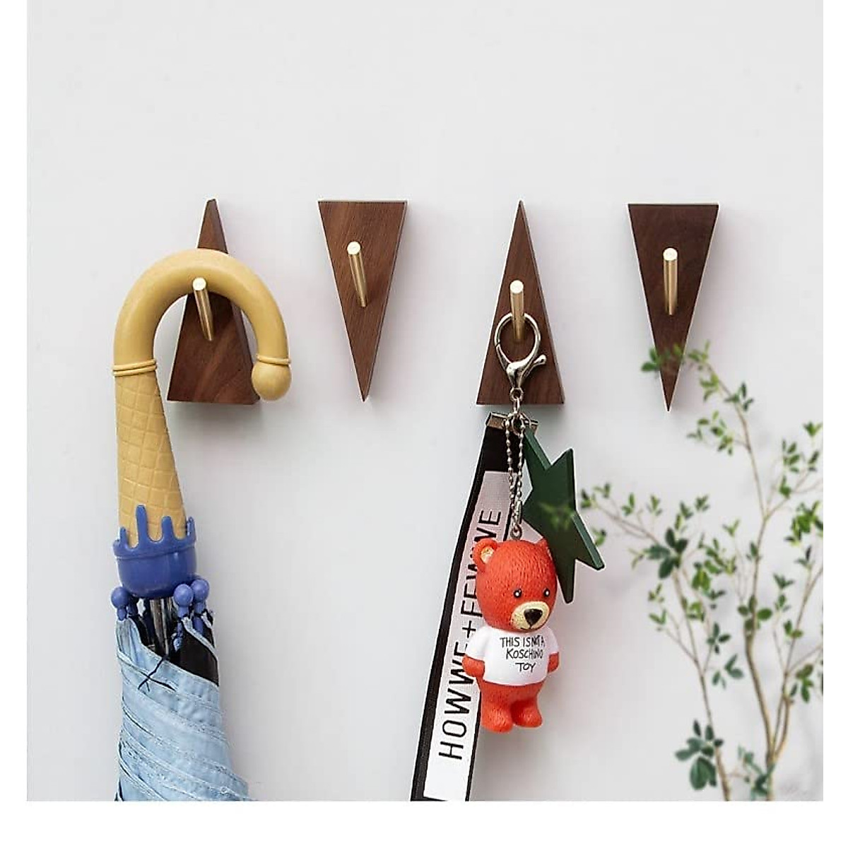 Wall Coat Hook Rack - Set of 4 – Natural Walnut Wood and Solid Brass Hook for Hanging Coats - Wall Mounted Hat Hooks – Nordic Style Decorative Wall Hooks - Hat Hangers for Wall