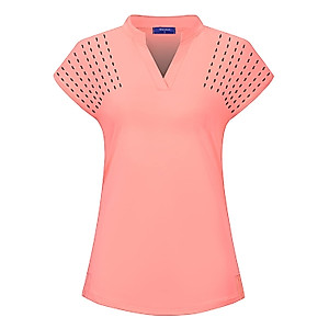 Moydan Golf Clothes for Women,Tennis Polo Shirts Athletic Moisture Wicking Running Short Sleeve Sport T Shirts V Neck Summer Casual Clothes Orange M