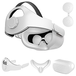 [3 Color] SUIHUOJI Oculus Quest 2 Head Strap Replacement, 5 in 1 Silicone Accessories Kits, Lens Protective Cover/Silicone Face Pad Cover/VR Shell Protector Cover for Quest 2 Headset (White)