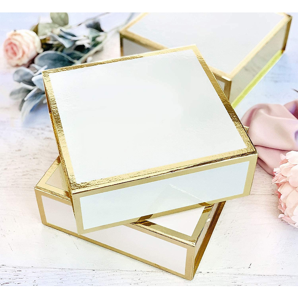 Bridesmaid Proposal Box with Gold Edge | Set of 3 Empty Boxes | DIY Will You Be My Bridesmaid Gift Box Large White and Gold