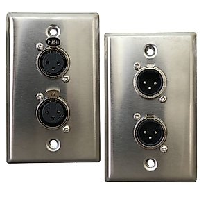 DIYTECH XLR Wall Plate, XLR Plugs and Plates, includes One Dual 3-pin XLR Female Wall Plate and One Dual 3-pin XLR Male Wall Plate, XLR Passthrough - Stainless Steel