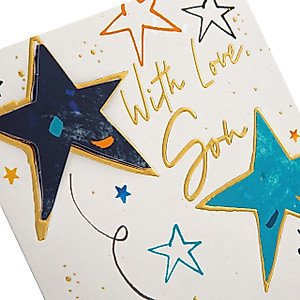 Hallmark Son Birthday Card, Birthday Card for him, Classic Blue Stars, Squiggles, Gold Foil