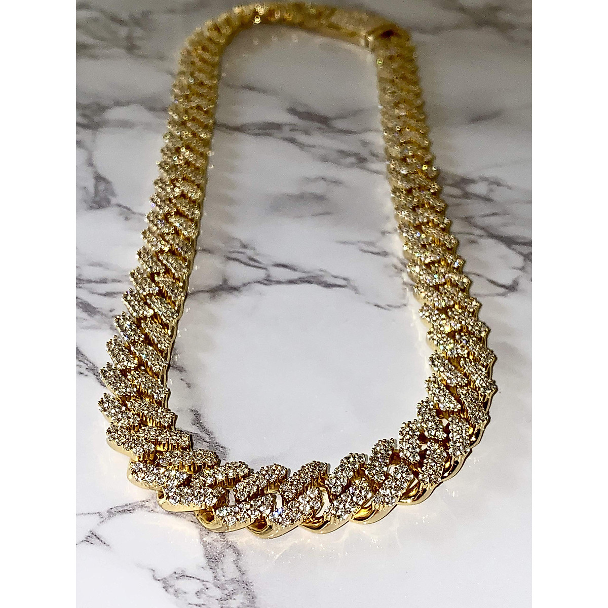 Mens 14k Gold Finish 12mm Miami Cuban Link Chain Choker Necklace Iced Round Set Cuban Chain for Men, Miami Cuban Link Chain Choker Necklace Real Solid Cuban Choker, Cuban necklace 20 Inches