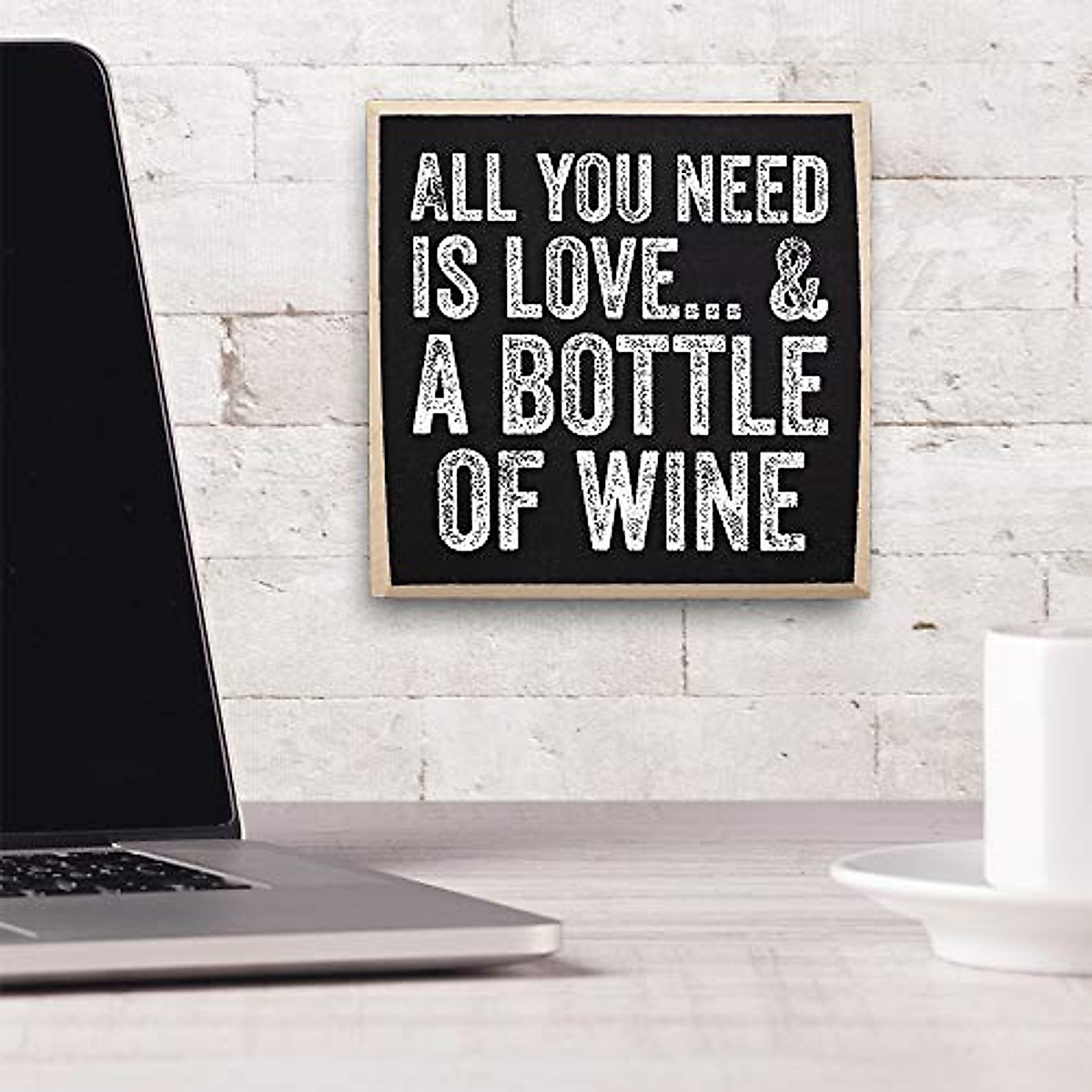 Love and A Bottle of Wine - Wooden Sign Wall Art - Great Home Bar Decoration, Kitchen and Dining Room Display, Unique for Couples Housewarming Gift, 7x7 Wooden Sign