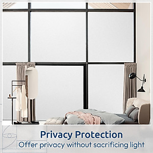 rabbitgoo Window Privacy Film, Frosted Removable Glass Covering for Bathroom, Opaque Static Cling Heat Control Door Sticker for Home Office Living Room, Non-Adhesive (Matte White, 17.5 x 78.7 inches)