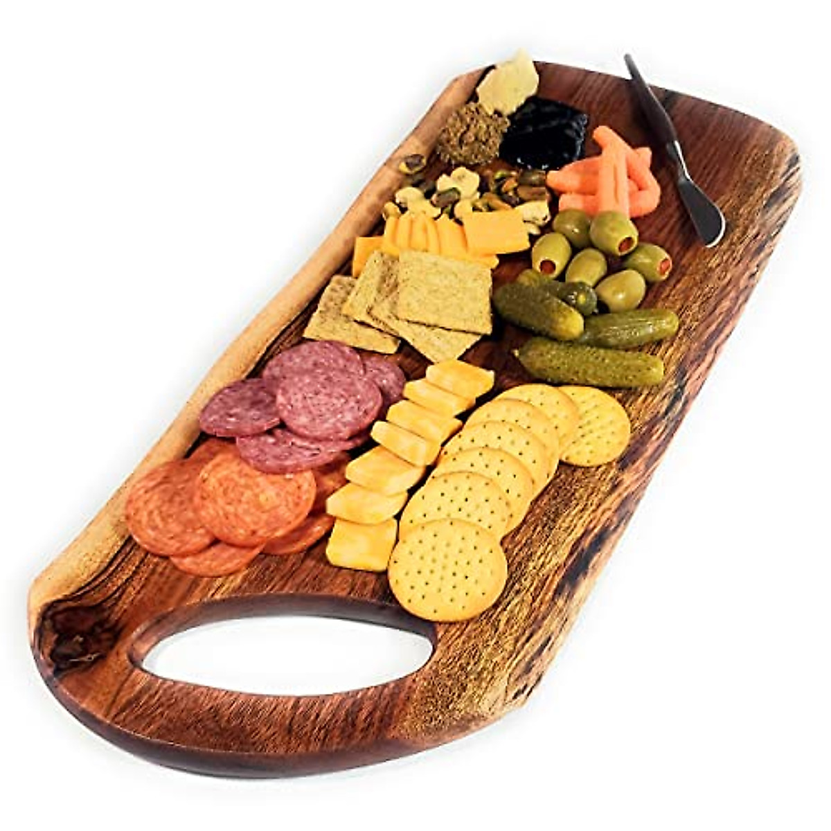 FEATHERLEE - Premium Natural Live Edge Acacia Serving Cutting Charcuterie Board With Round Handle