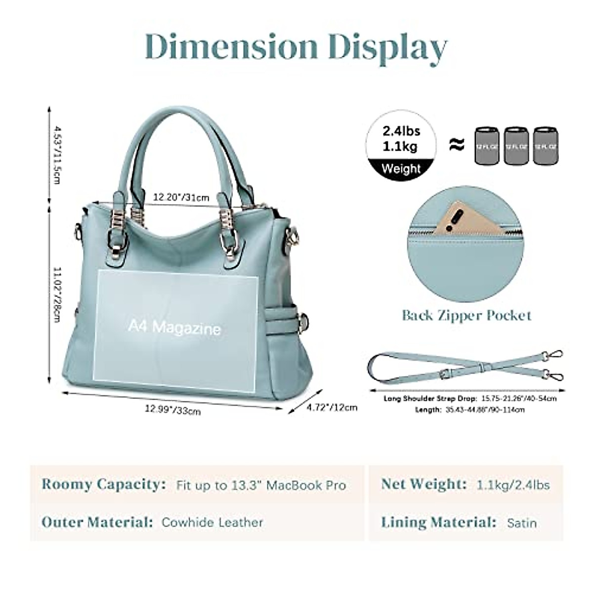 S-ZONE Women Genuine Leather Handbag Shoulder Purse Satchel Tote Crossbody Bag