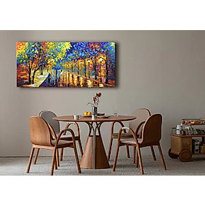 Tyed Art- 24X48 Inch Oil Paintings on Canvas Art 100% Hand-Painted Contemporary Artwork Abstract Artwork Night Rainy Street Wall Art livingroom Bedroom Dinning Room Decorative Pictures Home Decor