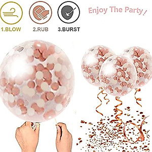 Zesliwy Rose Gold Confetti Balloons, 50 Pack 12 inch White and Rose Gold Latex Balloons with 33 Feet Rose Gold Ribbon for Birthday Party Wedding Graduation Bridal Shower Decorations.