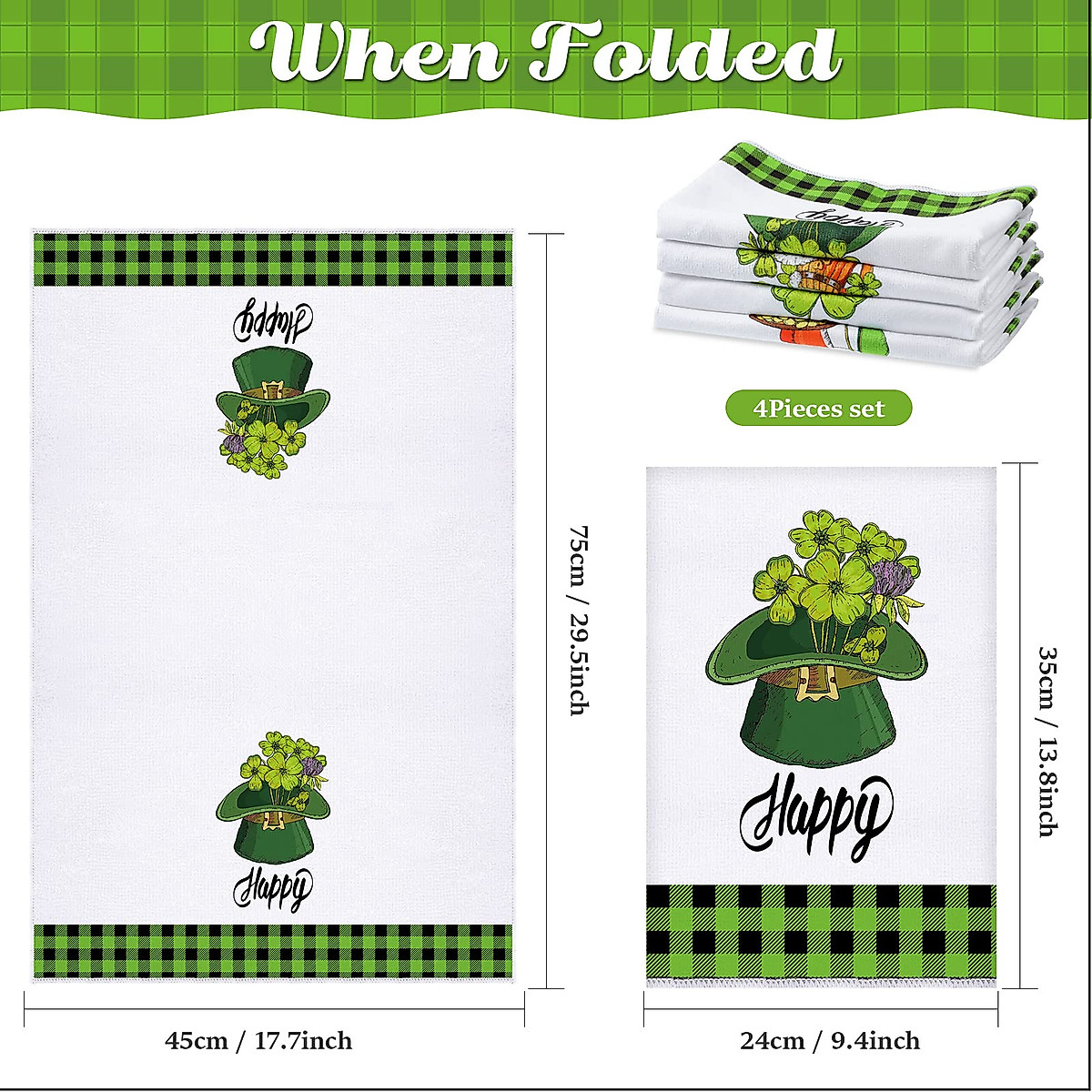 Tatuo 4 Pcs St. Patrick's Day Kitchen Towel Irish Shamrock Dish Towels Bath Towels 18 x 28 Inch Happy St. Patrick's Day Bathroom Towels Hand Towels Absorbent Drying Cloth for Kitchen Bathroom